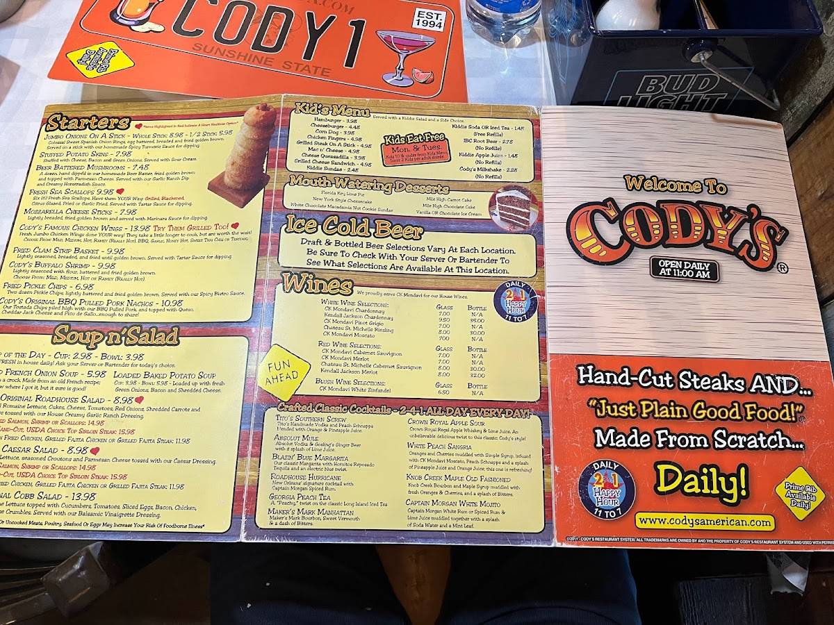 Menu at Cody's Original Roadhouse - Sumter steakhouse, The Villages ...