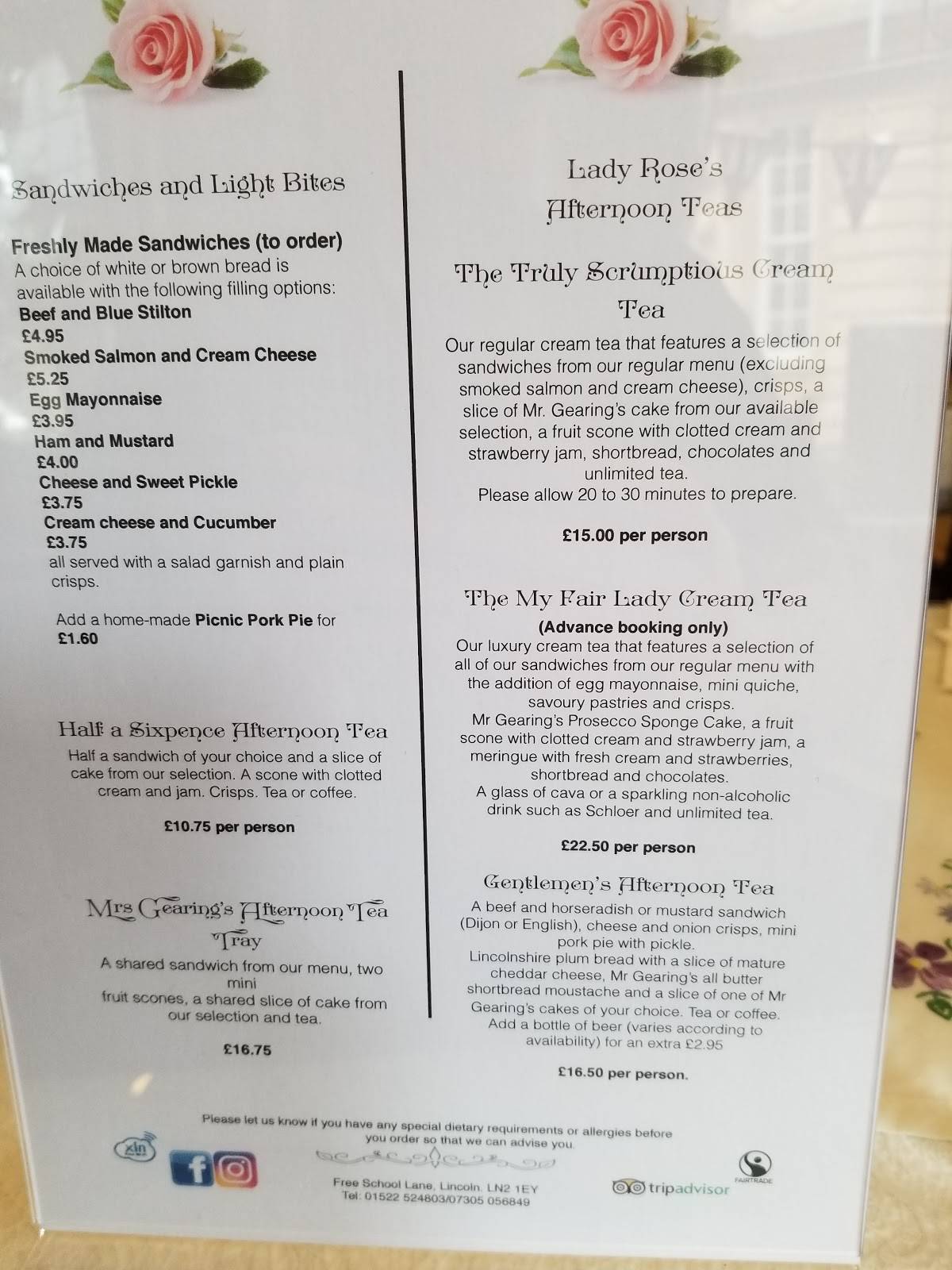 Menu at Lady Rose's Homefront Cafe, Lincoln