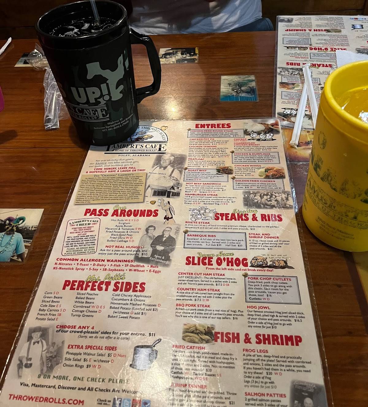 Menu at Lambert's Cafe, Foley, S McKenzie St