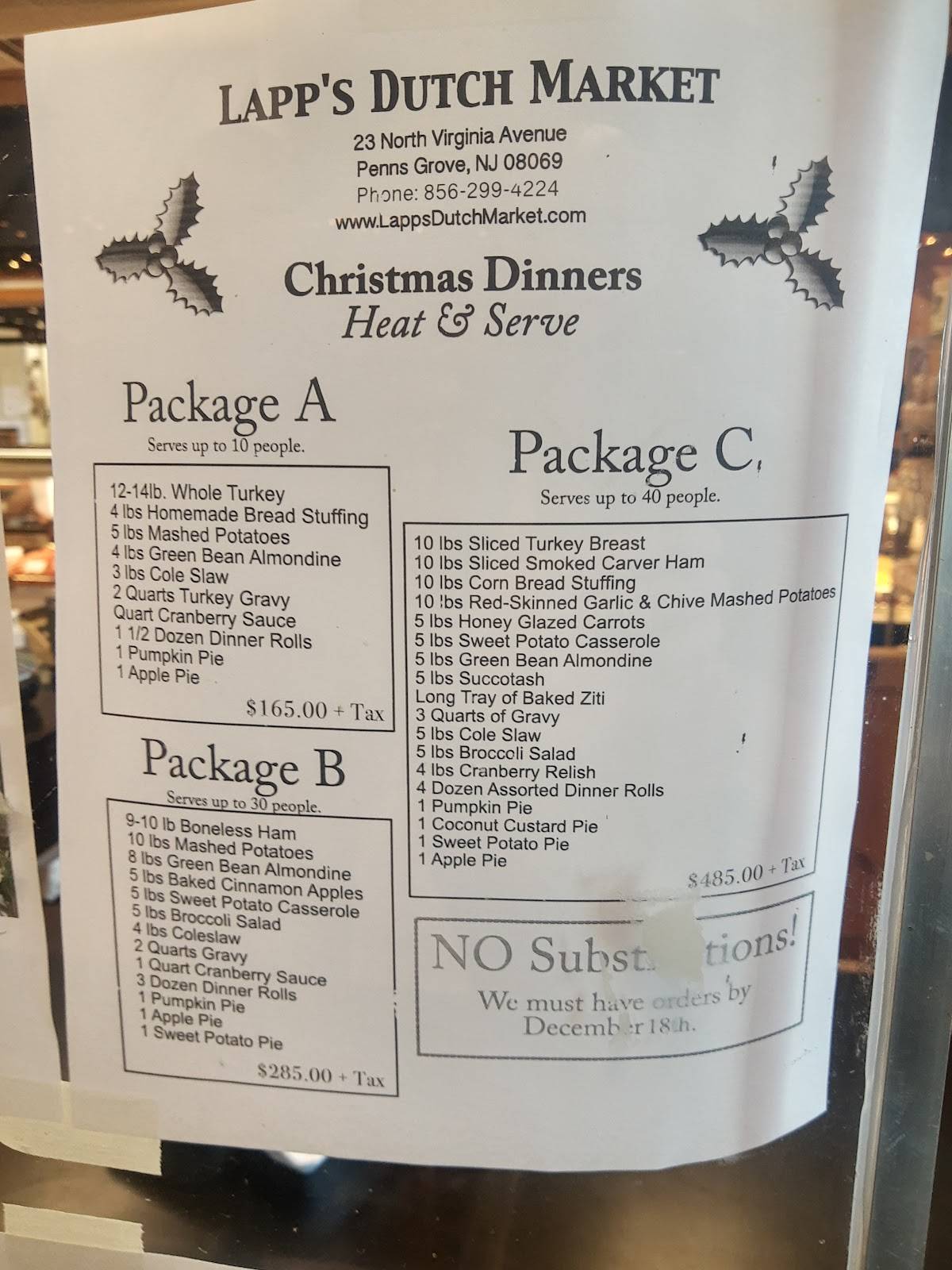 Menu at Lapp's Dutch Market restaurant, Penns Grove