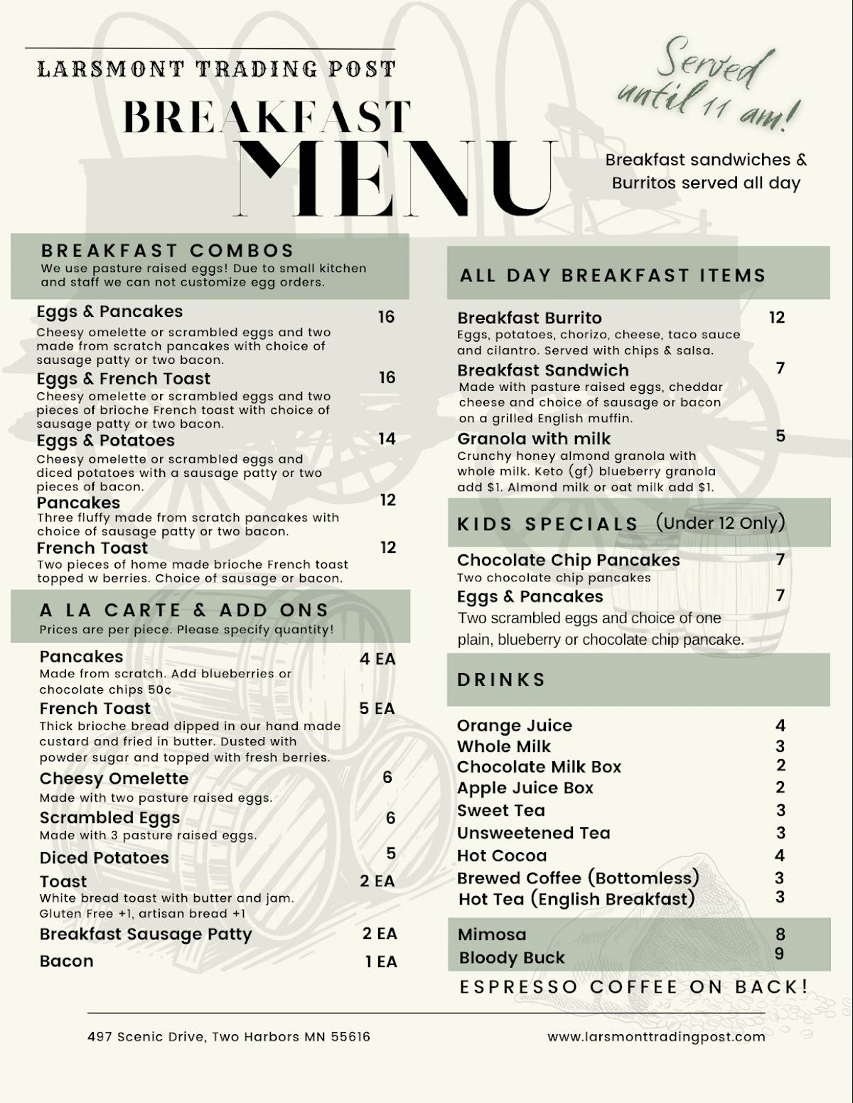 Menu at Larsmont Trading Post, LLC restaurant, Knife River