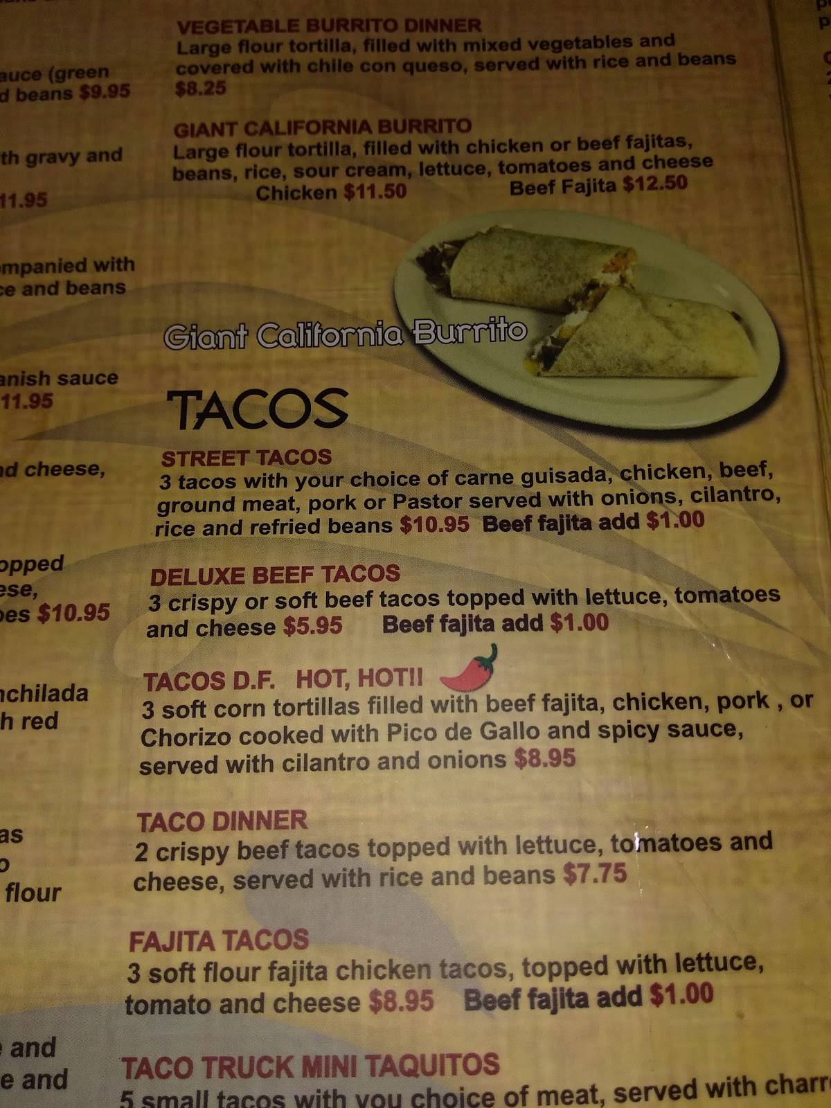 Menu at Las Fuentes restaurant, Brenham
