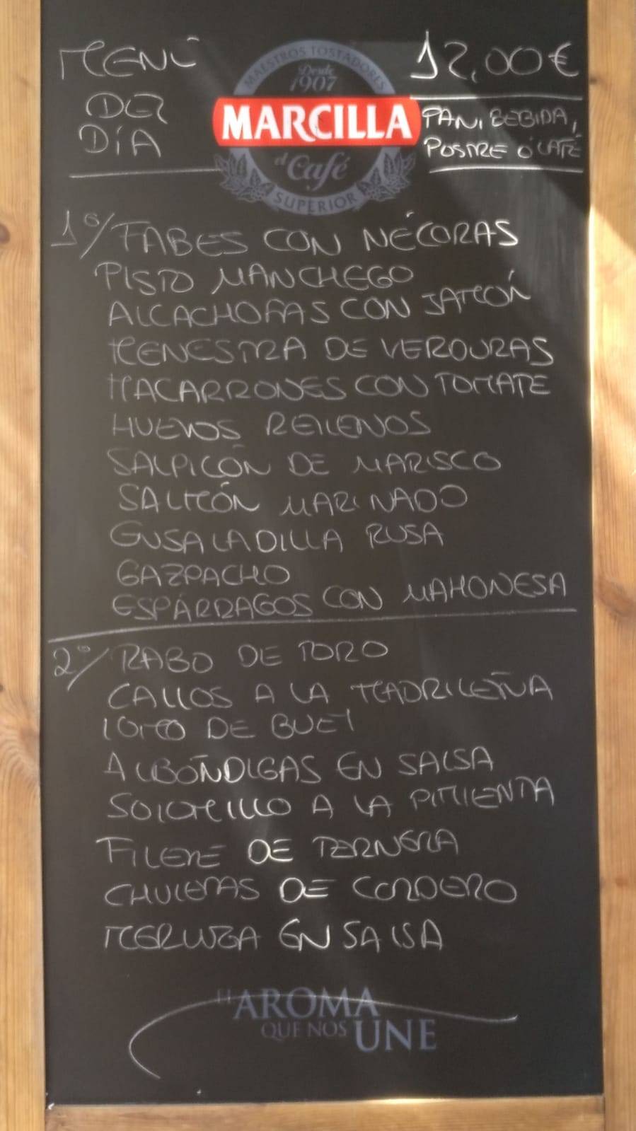 Menu at Las Tejas restaurant, Madrid