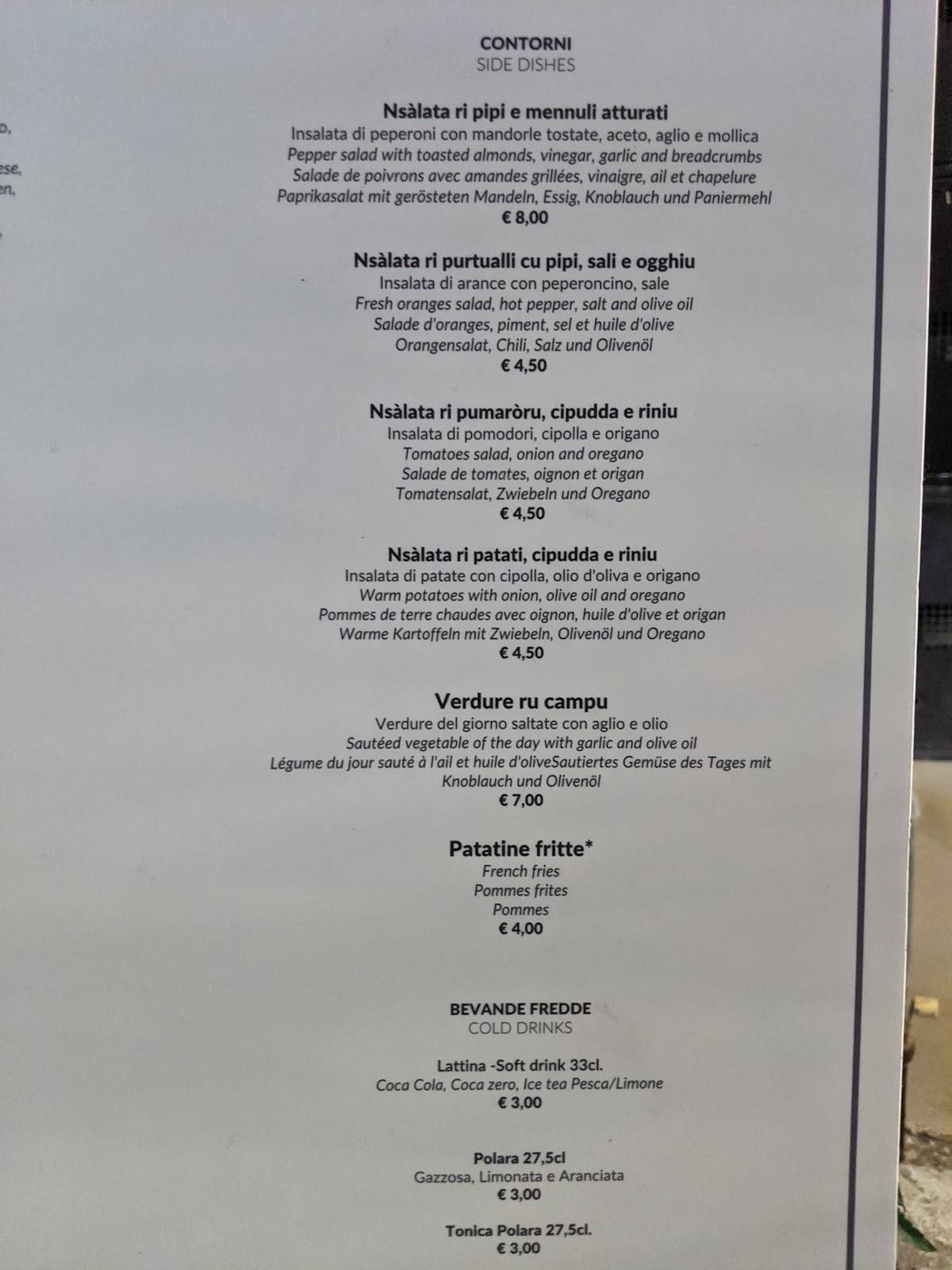 Menu da Le Chat Noir ristorante, Cefalù