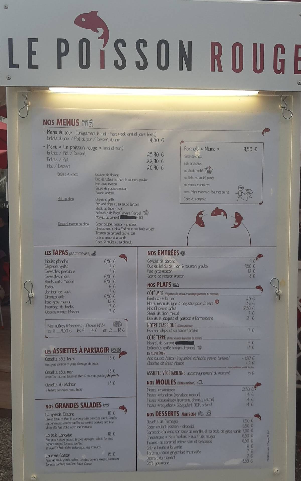Menu au Le Poisson Rouge restaurant, Vieux-Boucau-les-Bains
