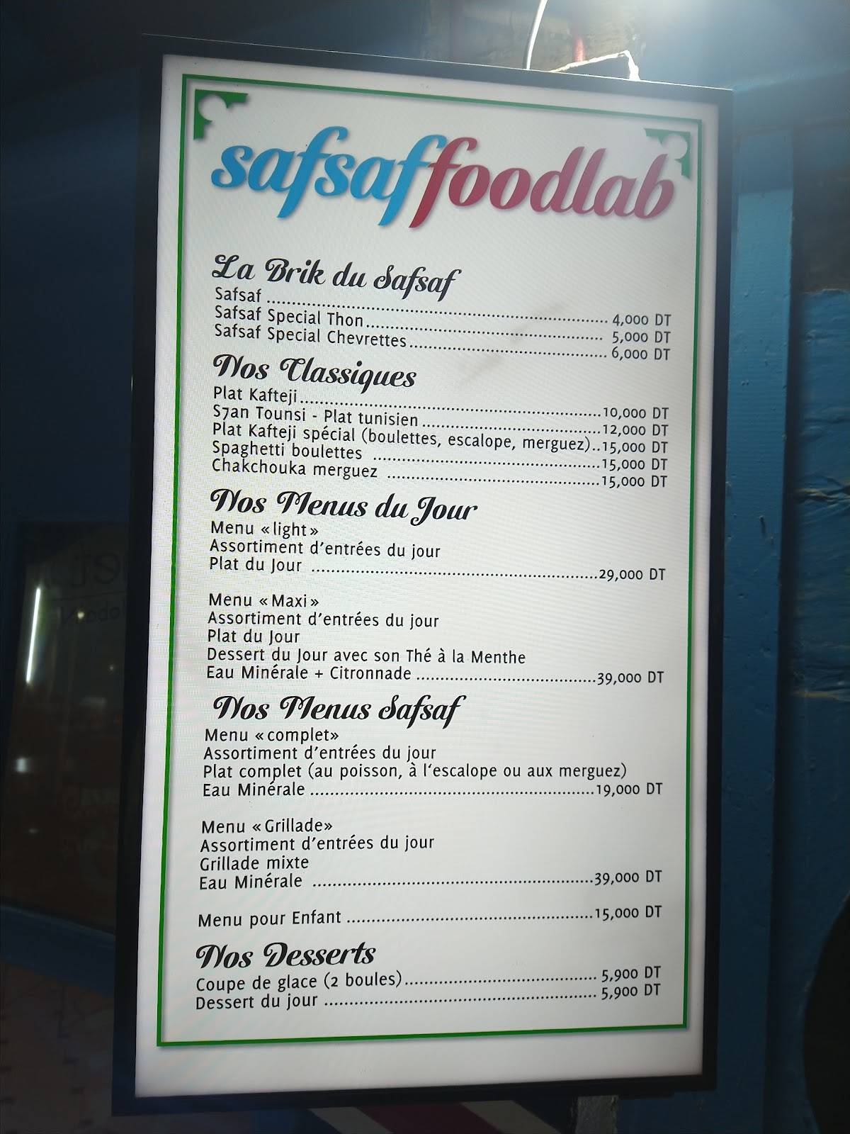 Speisekarte von Le Saf Saf restaurant, Karthago
