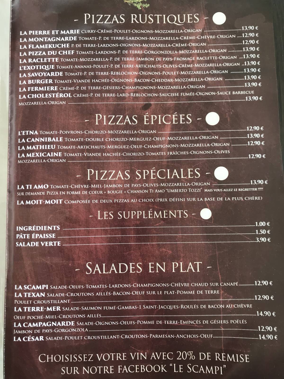 Menu au Le Scampi restaurant, Saint-Quentin