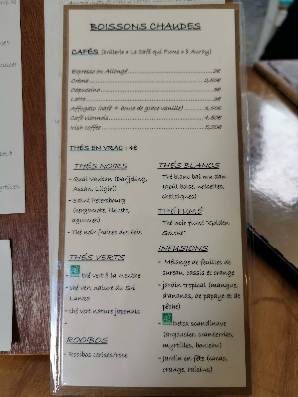 Menu au Le Tandem restaurant, Vannes