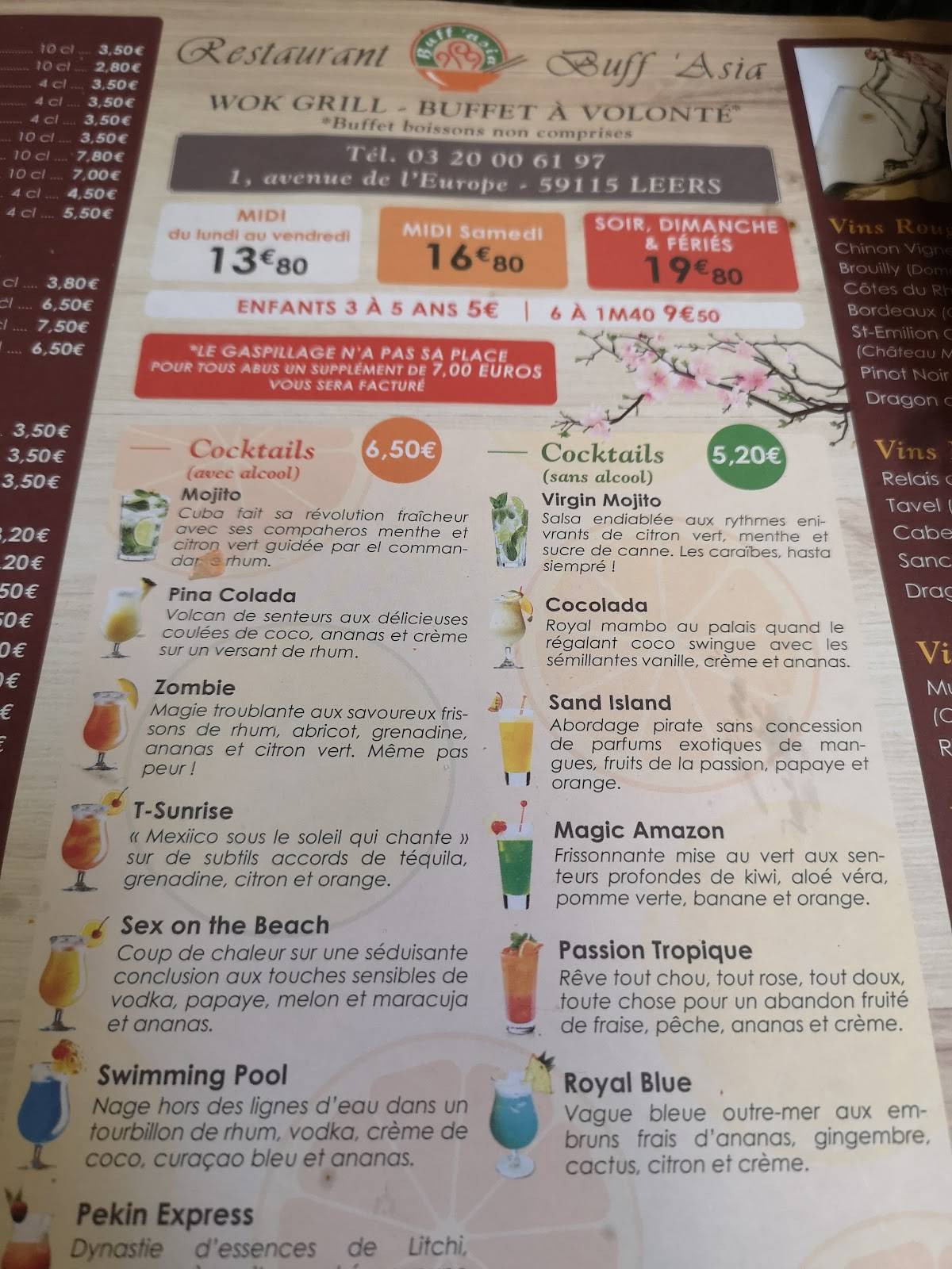 Menu at Buff 'Asia restaurant, Leers