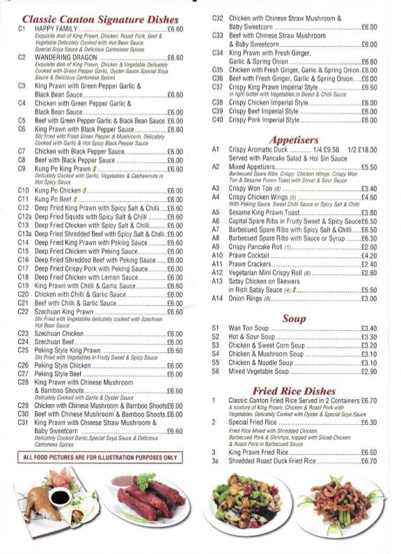 Menu at Classic Canton fast food, Leicester