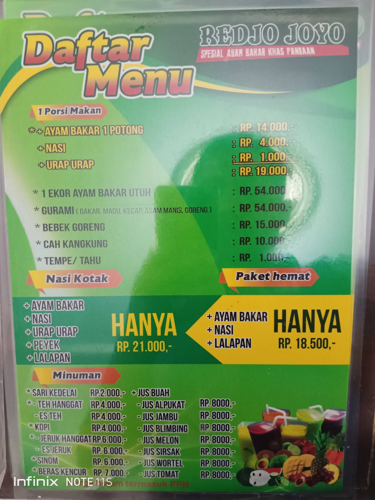 Menu at Lesehan Redjo Joyo Mojokerto restaurant, Mojokerto