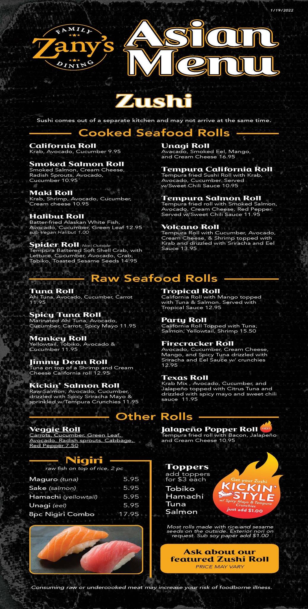 Menu at Zany Graze restaurant, Lewiston, 19th Ave