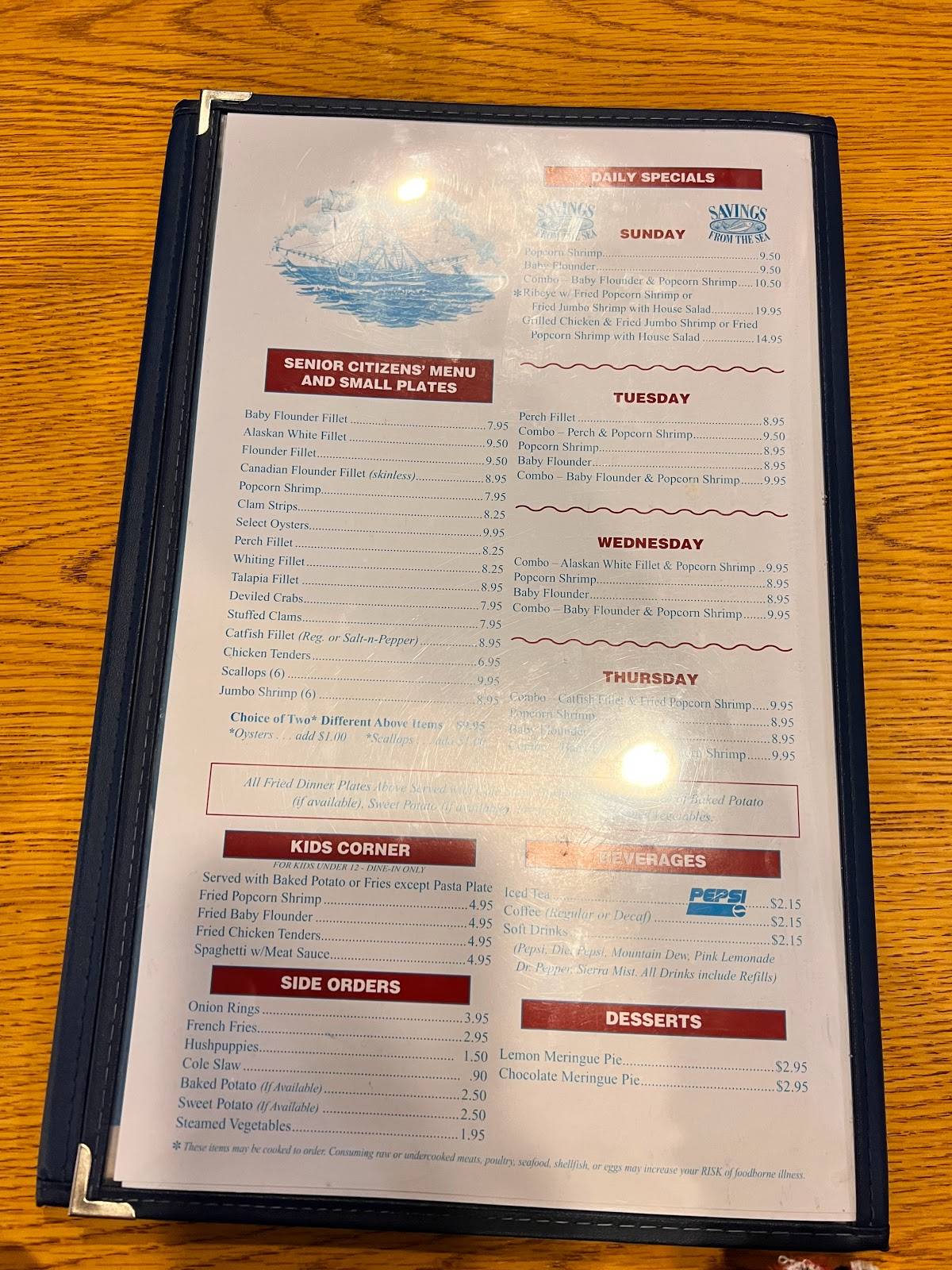 Menu at Ocean View Seafood restaurant, Lexington