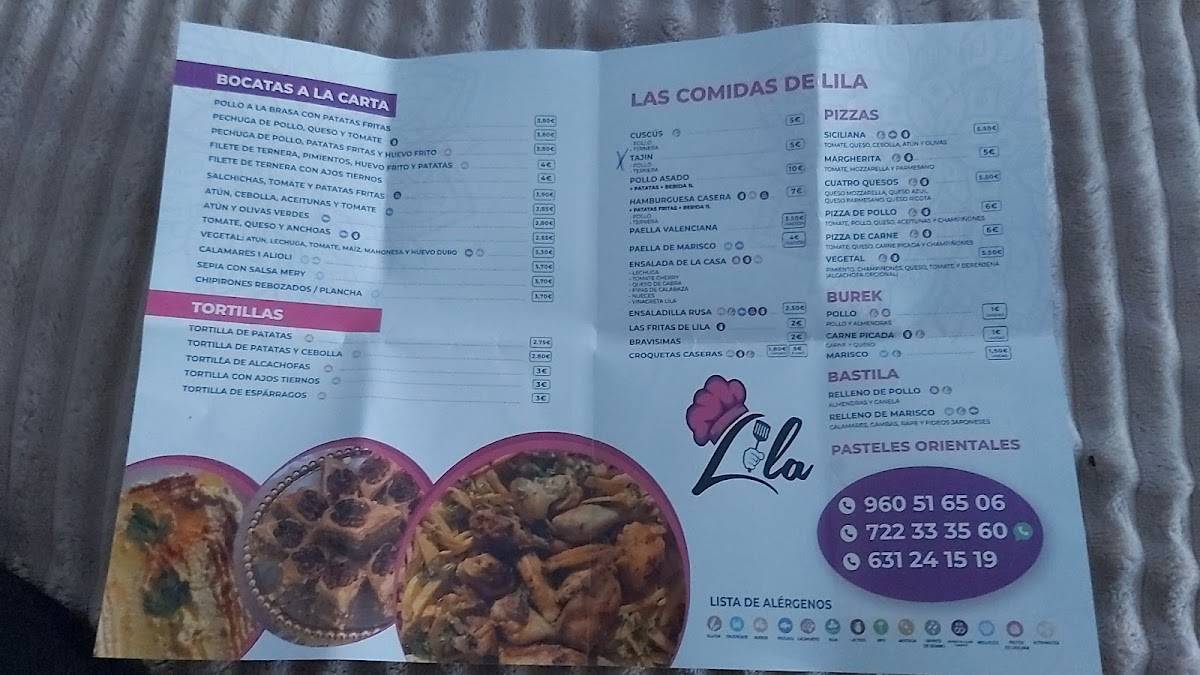 Carta del restaurante Lila food, Puzol