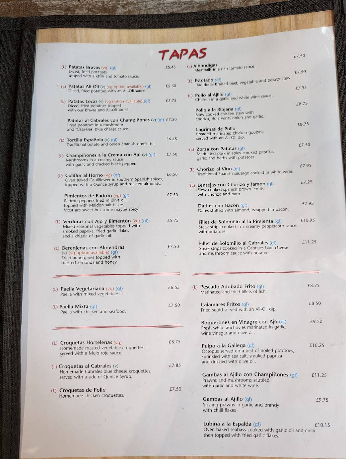 Menu at Olé Olé Tapas Bar & Restaurant, Lincoln