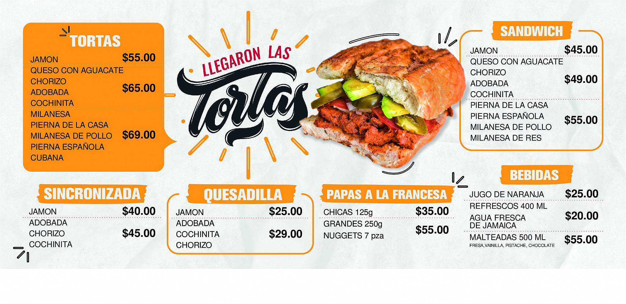 Carta del restaurante Llegaron Las Tortas (Norte), Aguascalientes