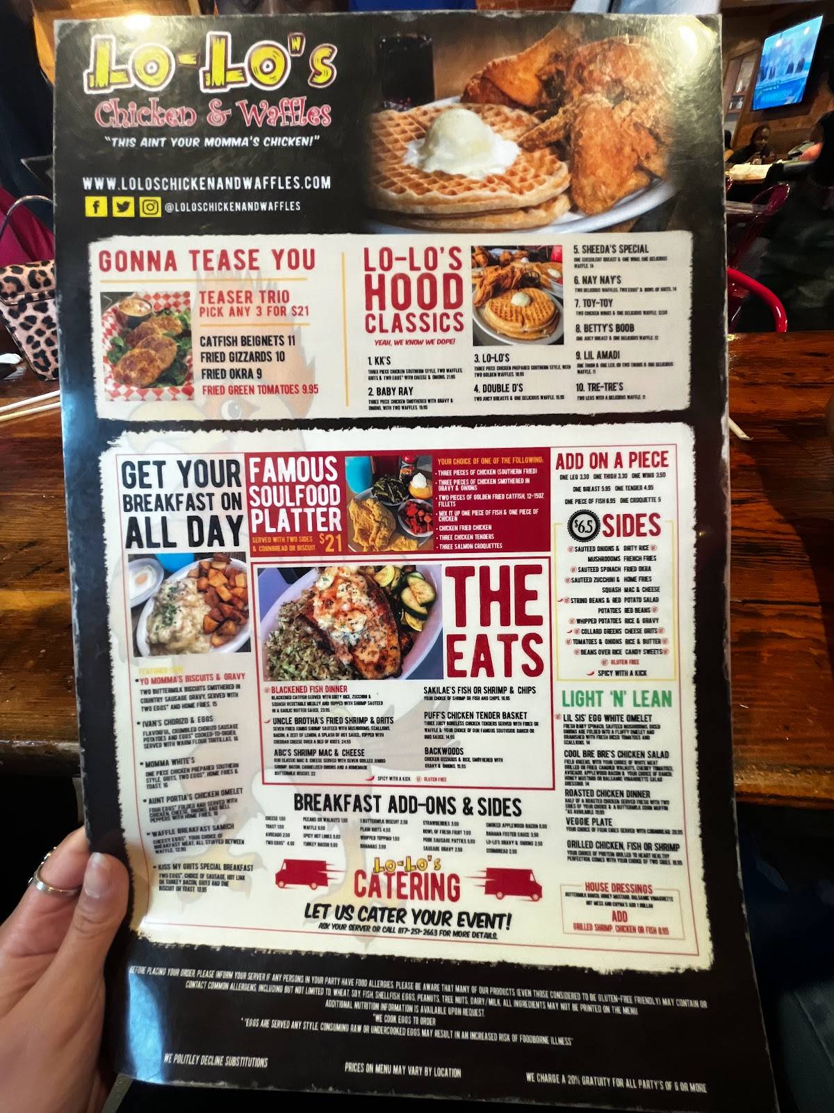 Menu at Lo-Lo's Chicken & Waffles restaurant, Grapevine, TX-114