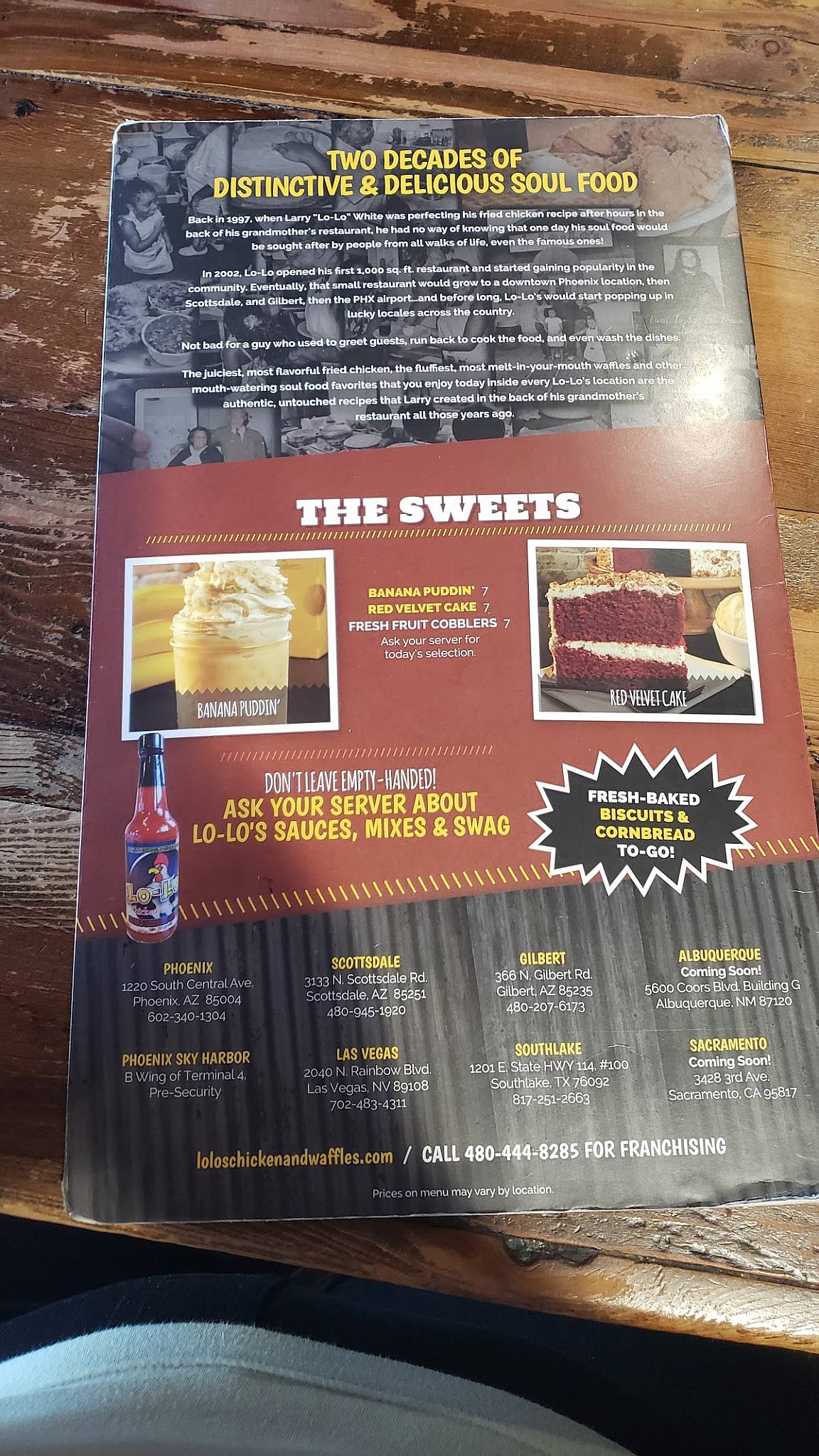 Menu at Lo-Lo's Chicken & Waffles restaurant, Grapevine, TX-114