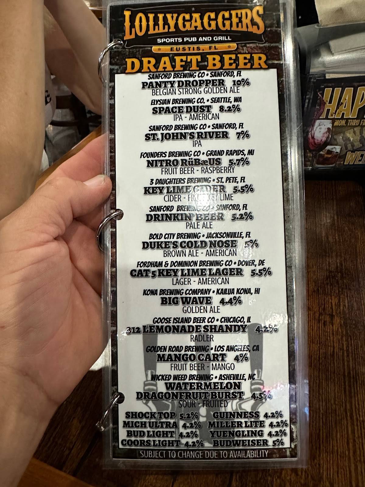 Menu at Lollygaggers Sports Pub and Grill - Eustis, Eustis
