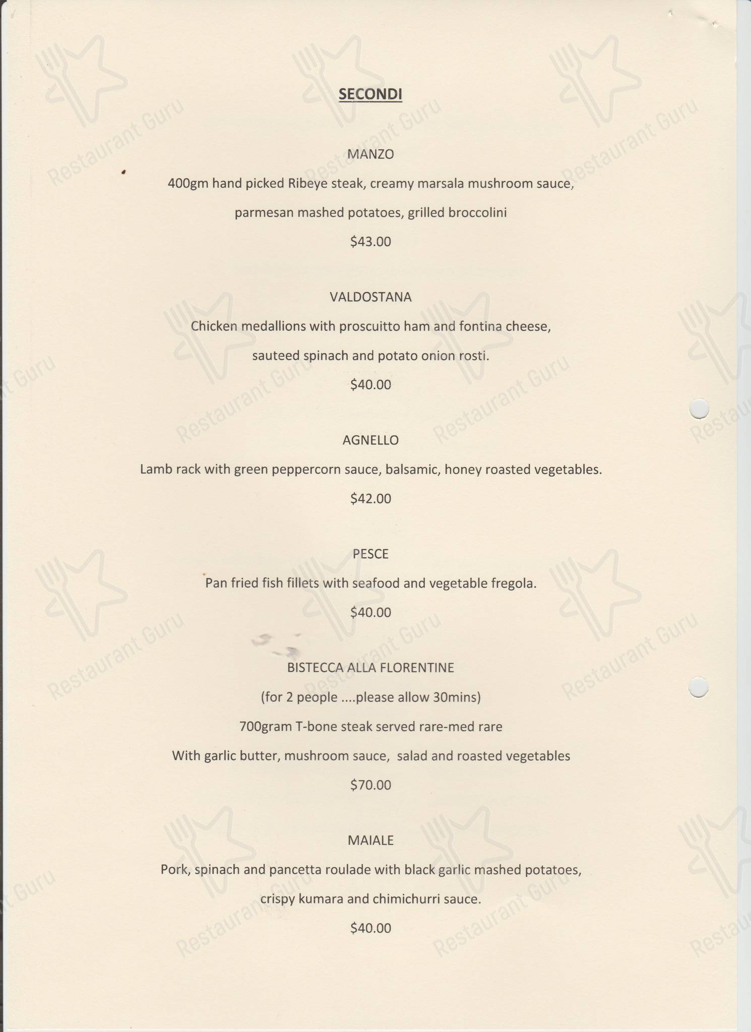 Menu at Lombardi’s Ristorante, Nelson