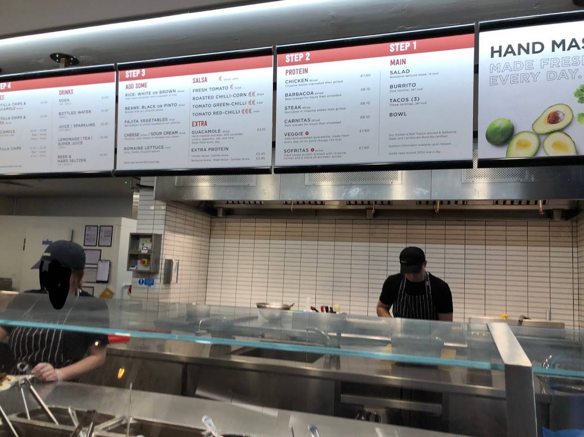Menu at Chipotle Mexican Grill fast food, London, 114-116 Charing Cross Rd