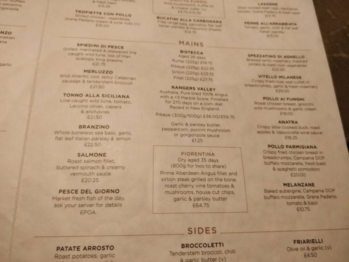 Menu at Piccolino Heddon Street restaurant, London, 21 Heddon St
