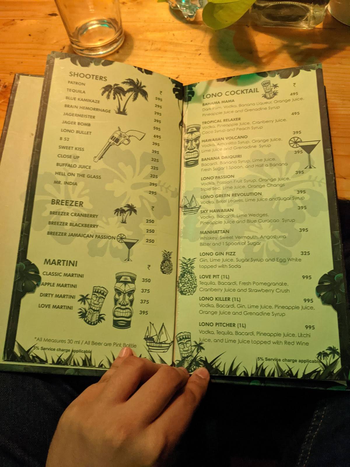 Menu at Lono Tropical Lounge, Bengaluru
