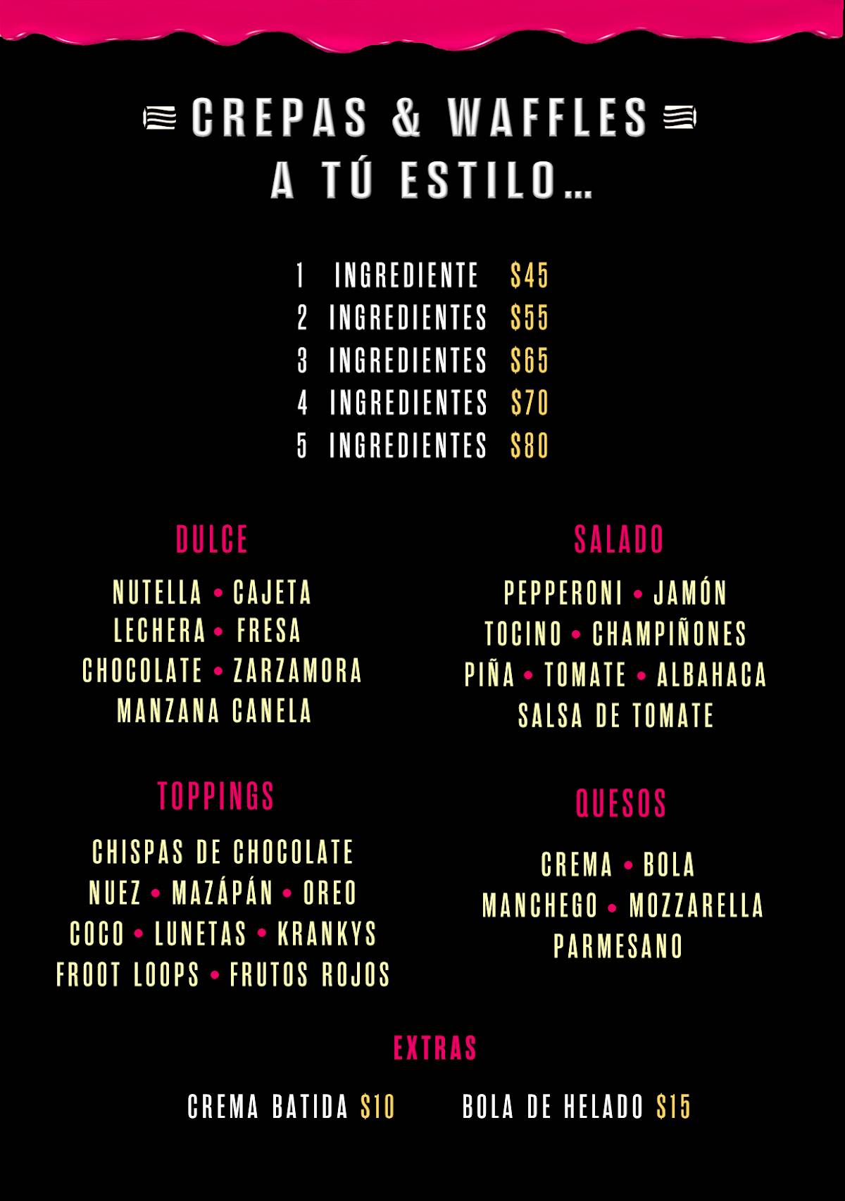 Menu at Los Chulos cafeteria, Merida