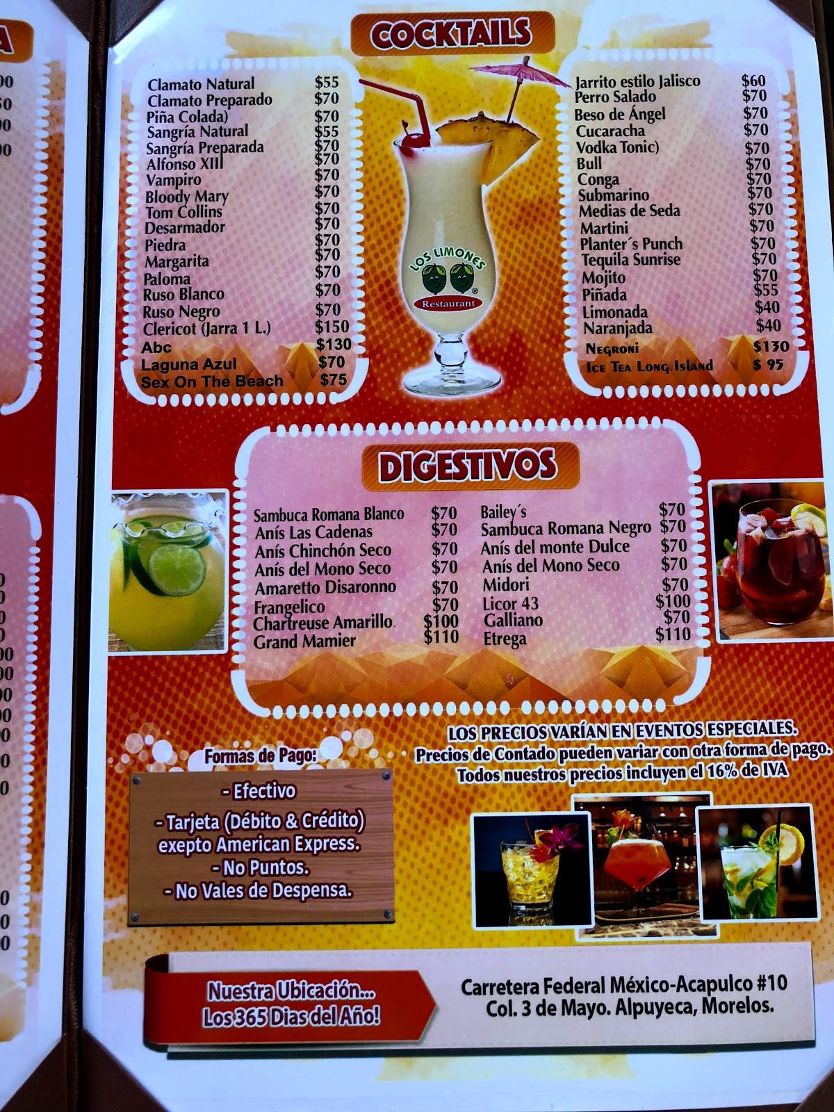 Carta de Los Limones Restaurant, Alpuyeca