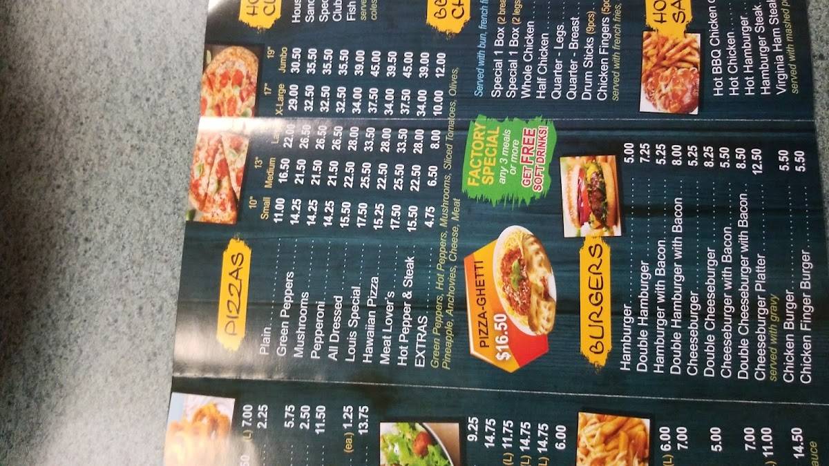 Menu at Louis' Pizzeria, Cornwall