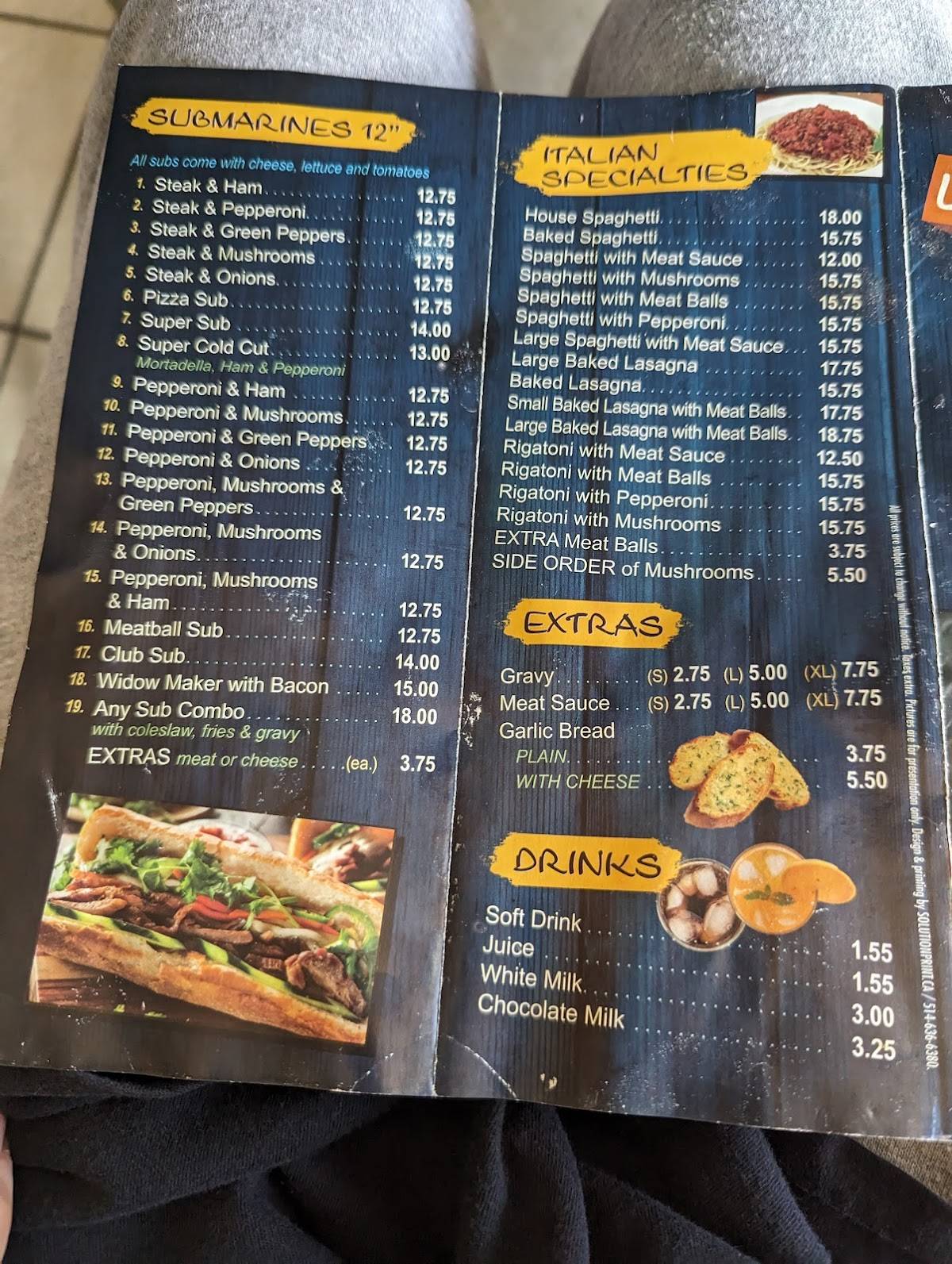 Menu at Louis' Pizzeria, Cornwall