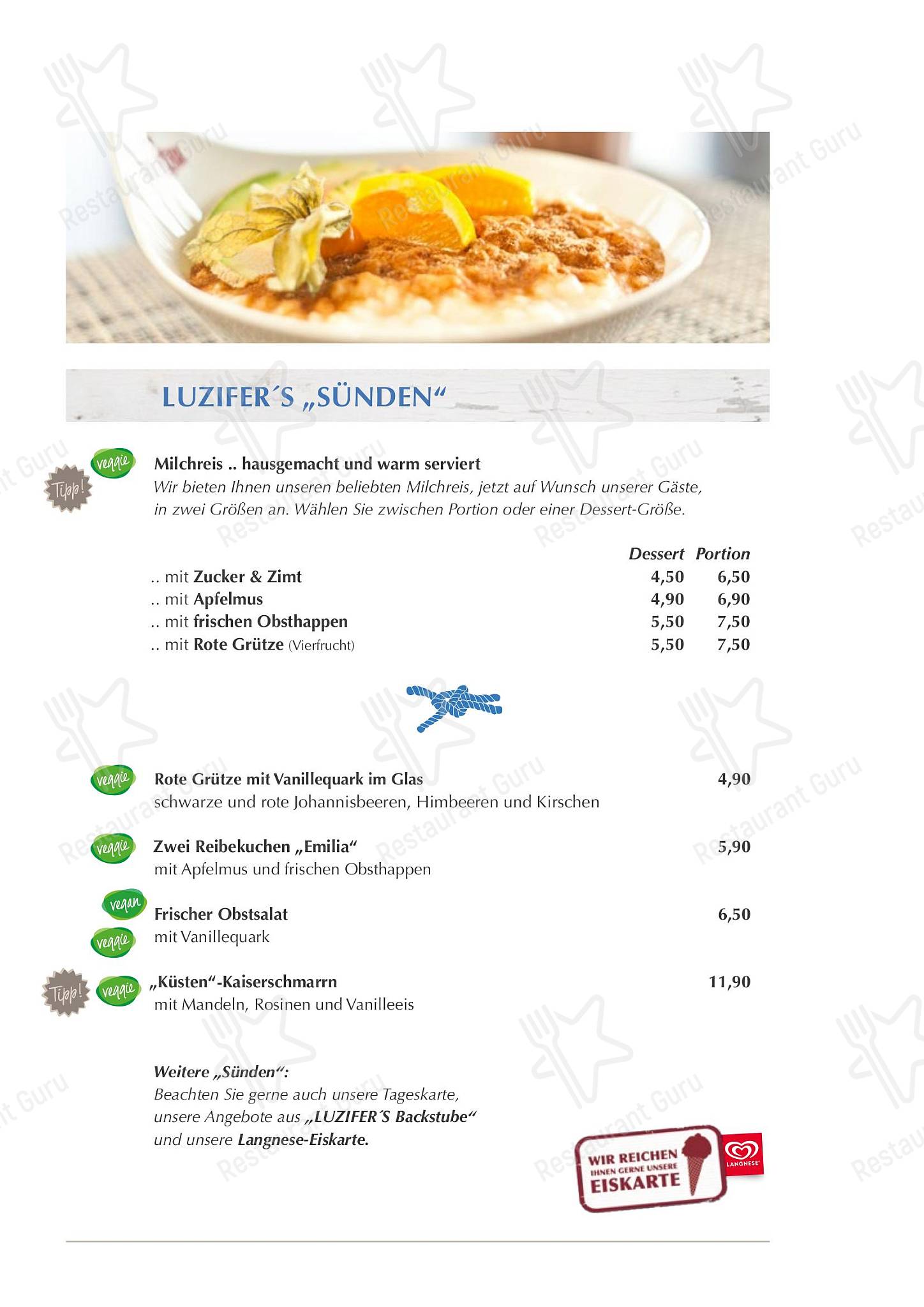 Speisekarte von Luzifer Westerland restaurant, Sylt