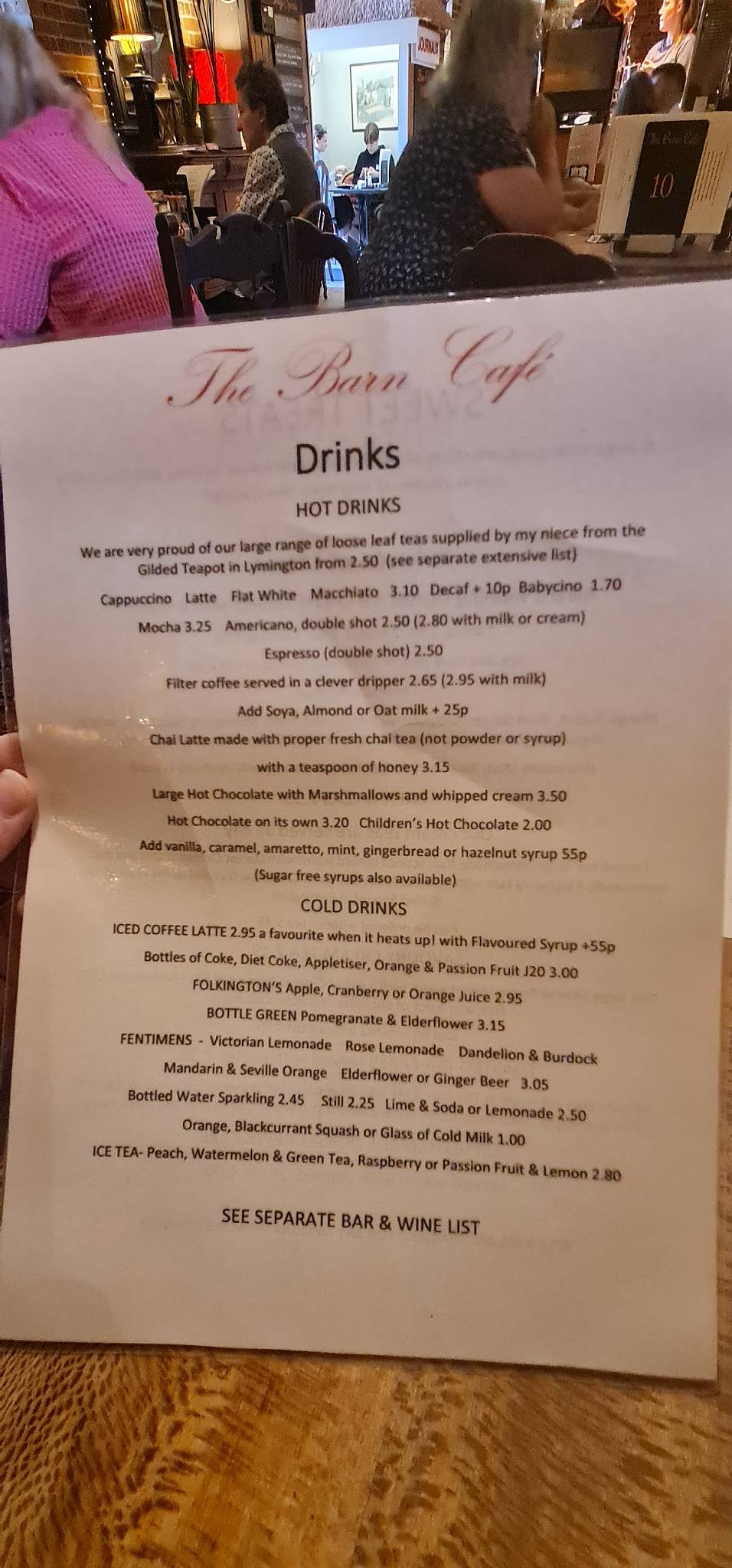 Menu at The Barn Cafe, Lytchett Minster