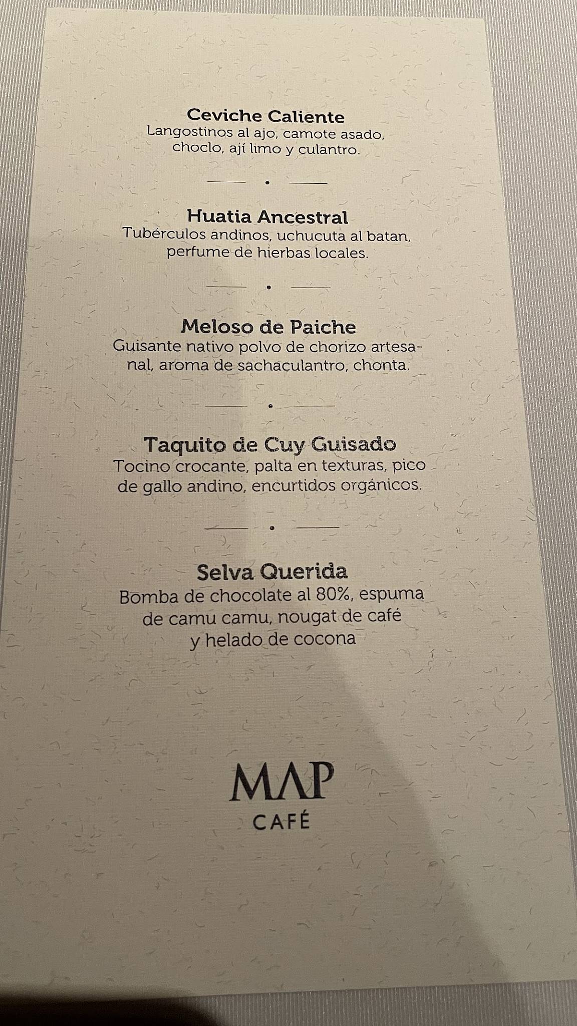 Carta de MAP Café, Cusco