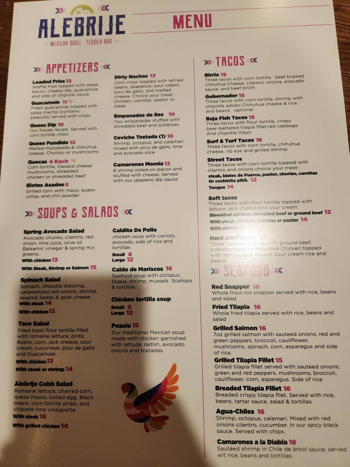 Menu at MÉXICO 1800 Traditional Kitchen & Tequila Bar (Formerly ...