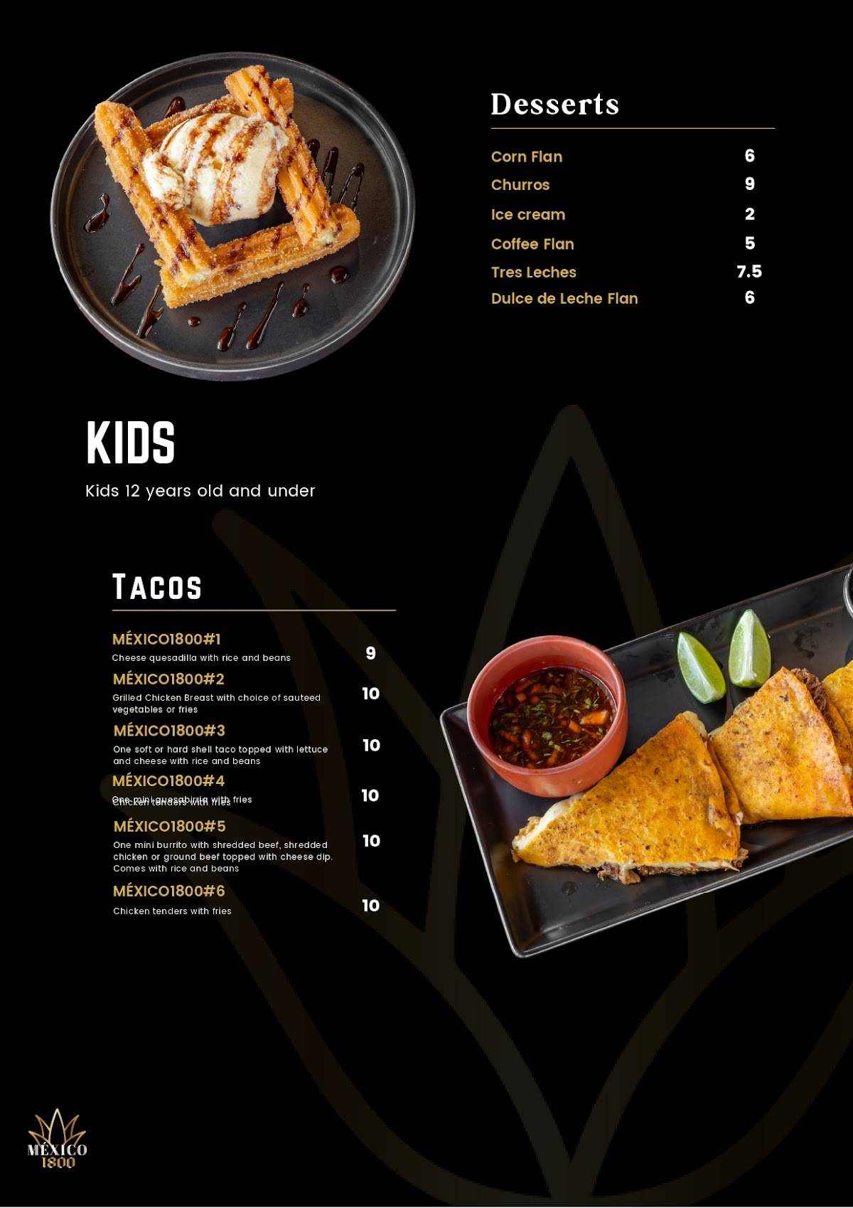 Menu at MÉXICO 1800 Traditional Kitchen & Tequila Bar (Formerly ...