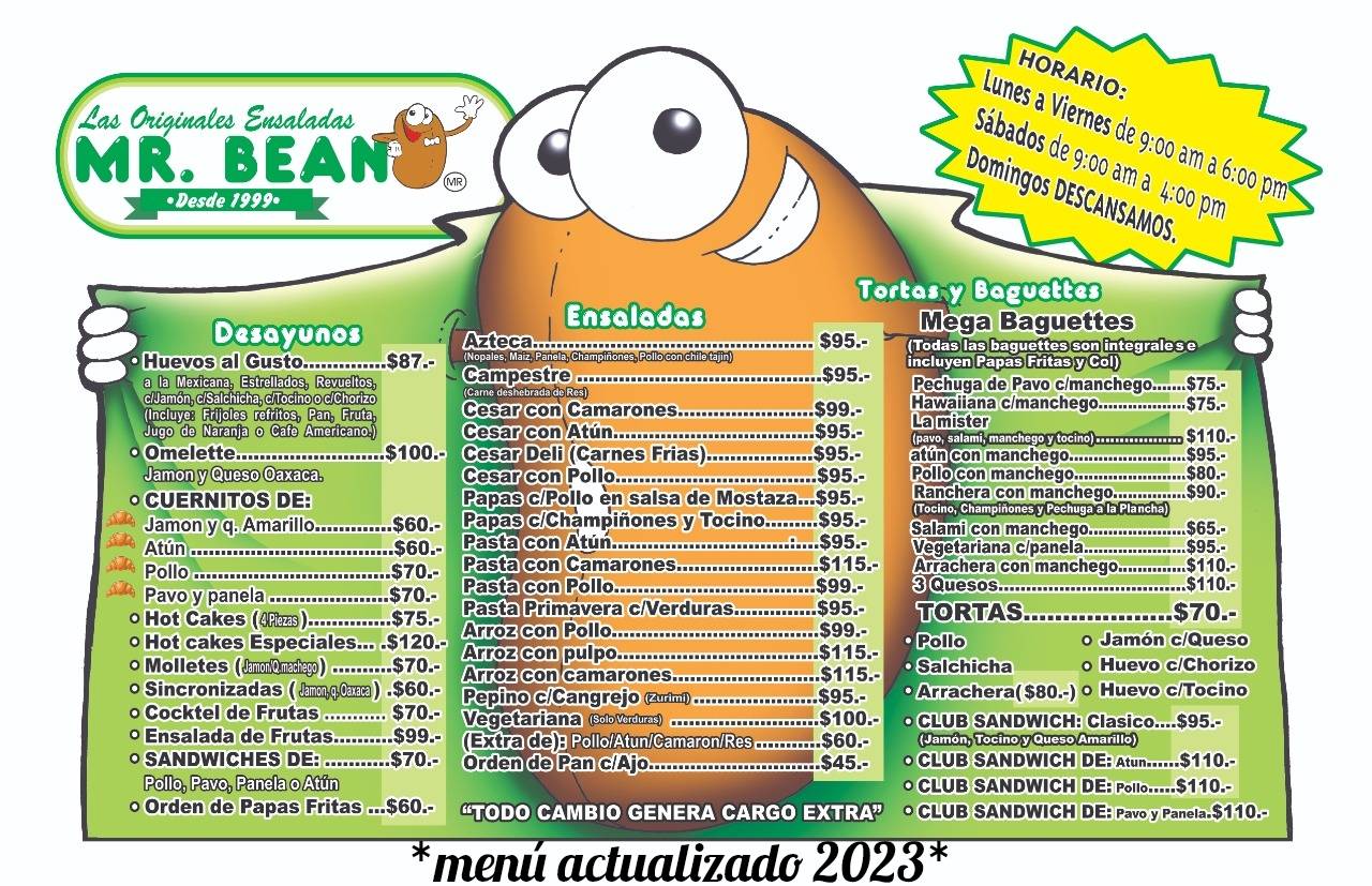 Carta del restaurante MR. BEAN, Cancún