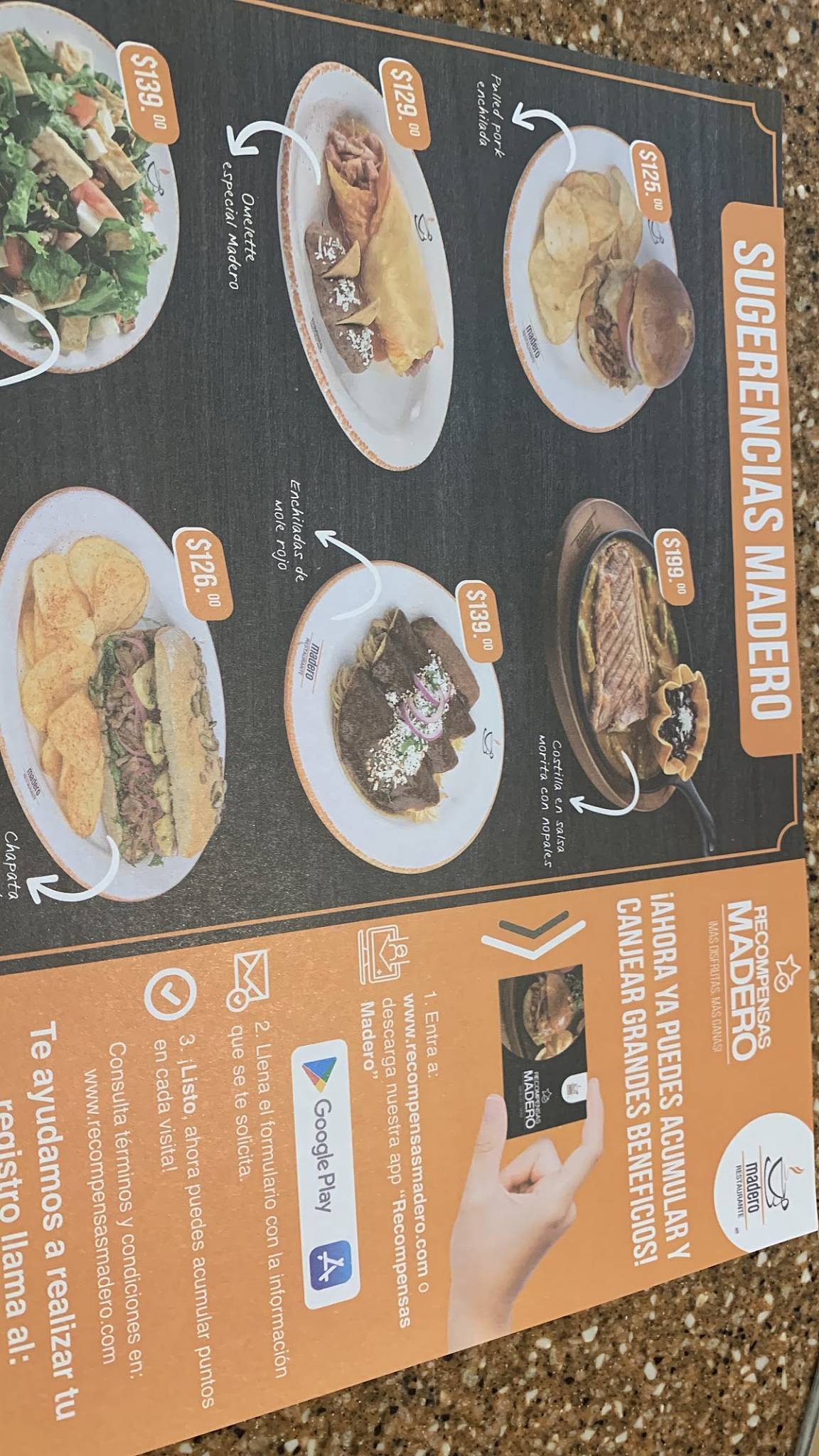Carta de Restaurante Madero - Coacalco, San Francisco Coacalco