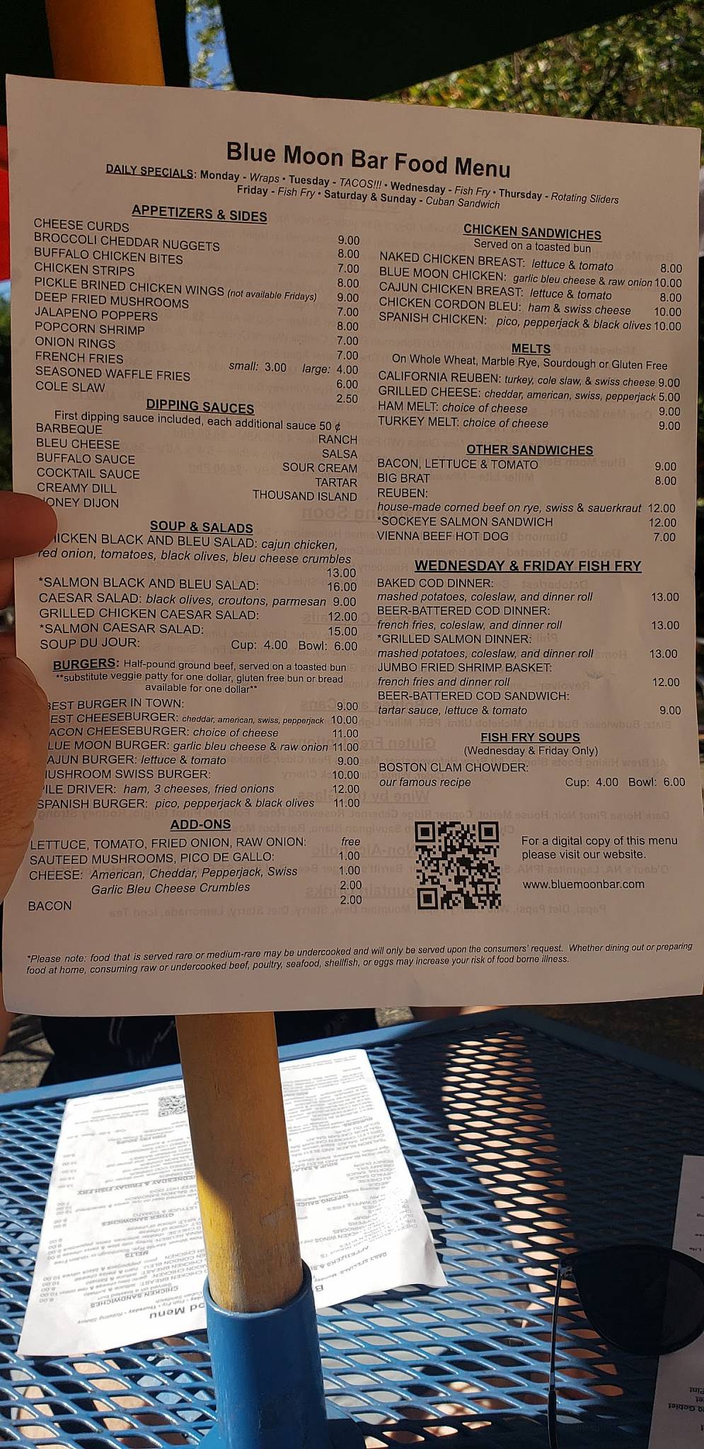 Menu at Blue Moon Bar & Grill, Madison