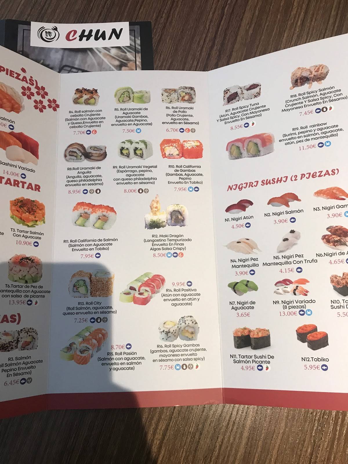 Carta del restaurante COCINA ASIATICA CHUN, Madrid