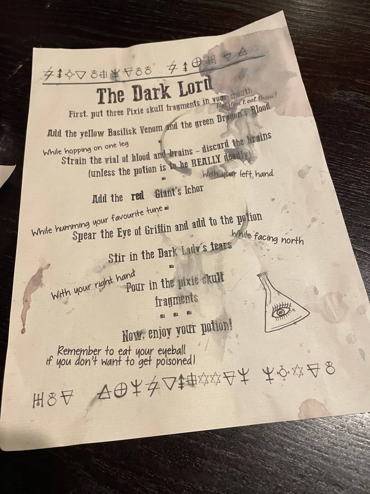 Menu at Magic Potions Tavern pub & bar, Edinburgh