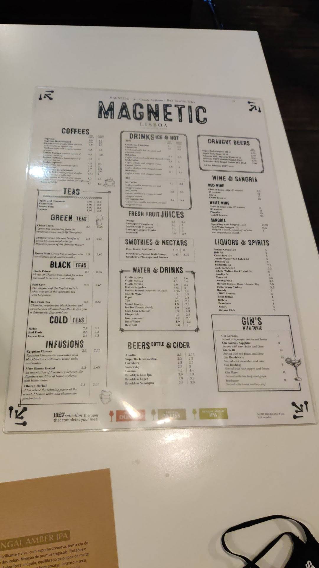 Menu em Magnetic restaurante, Lisboa, Av. Conde Valbom