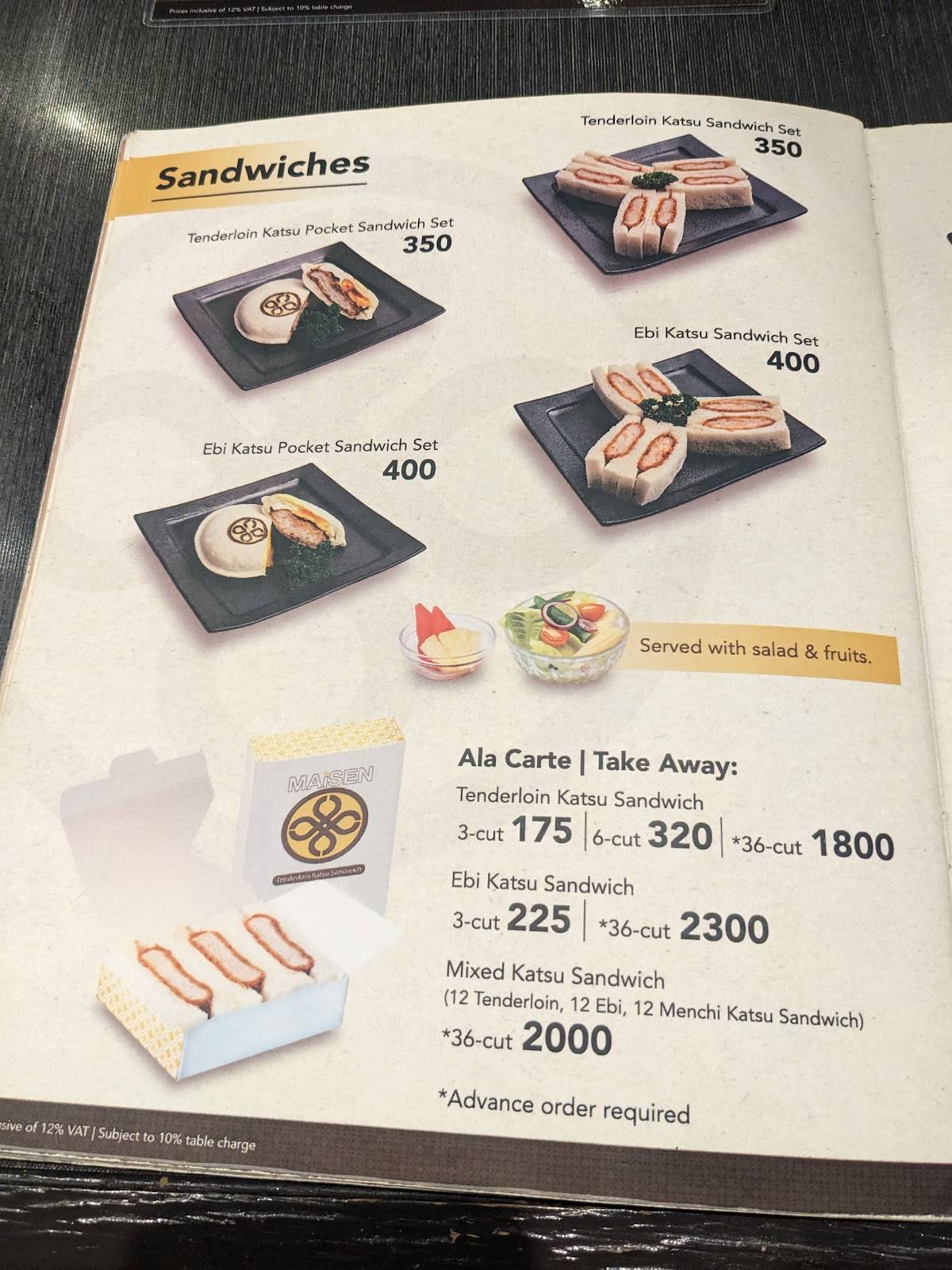 Menu at Maisen Tonkatsu - Shangri-La at the Fort pub & bar, Taguig