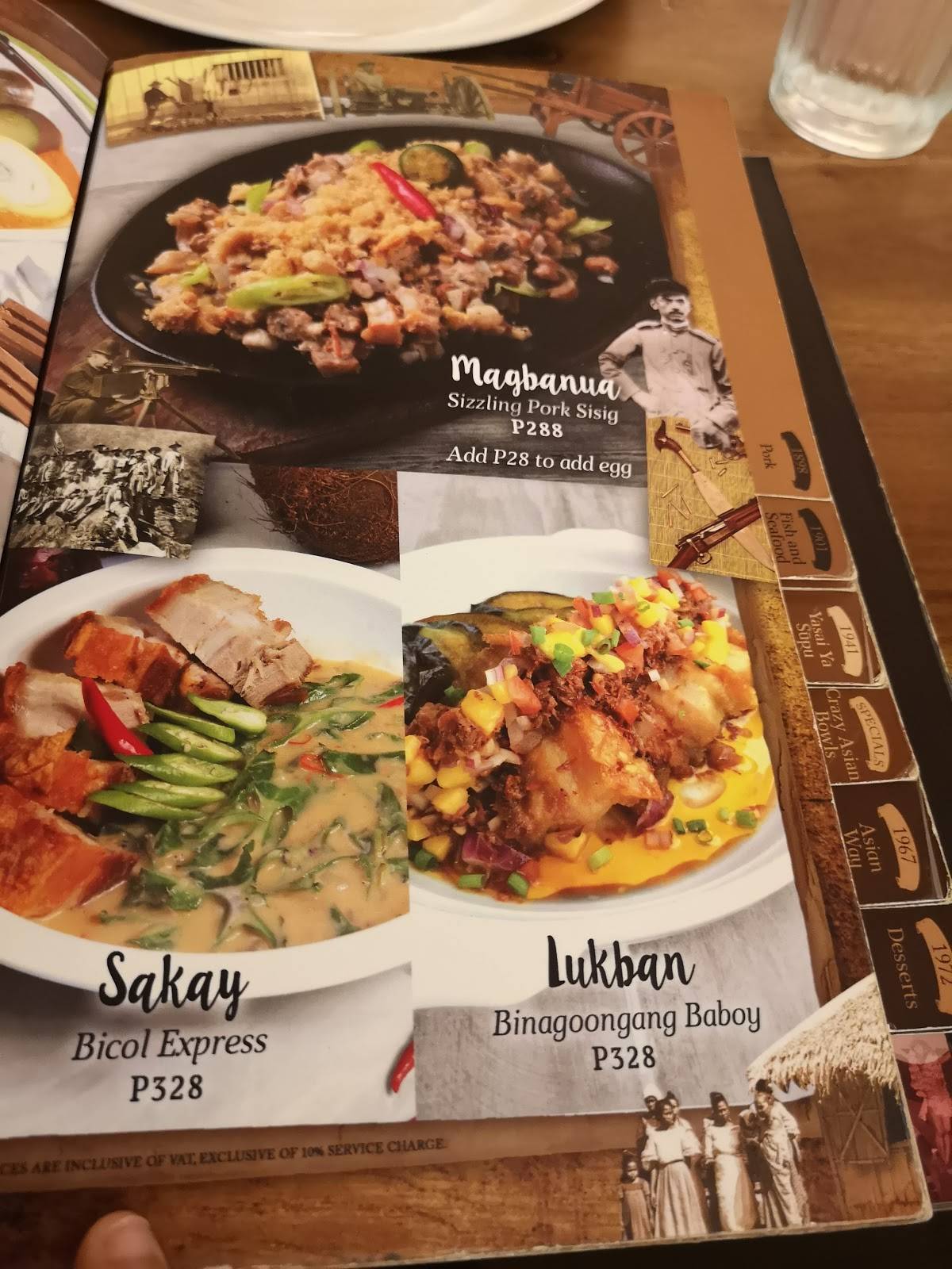 Menu at Dekada, Historic Filipino Cuisine restaurant, Makati