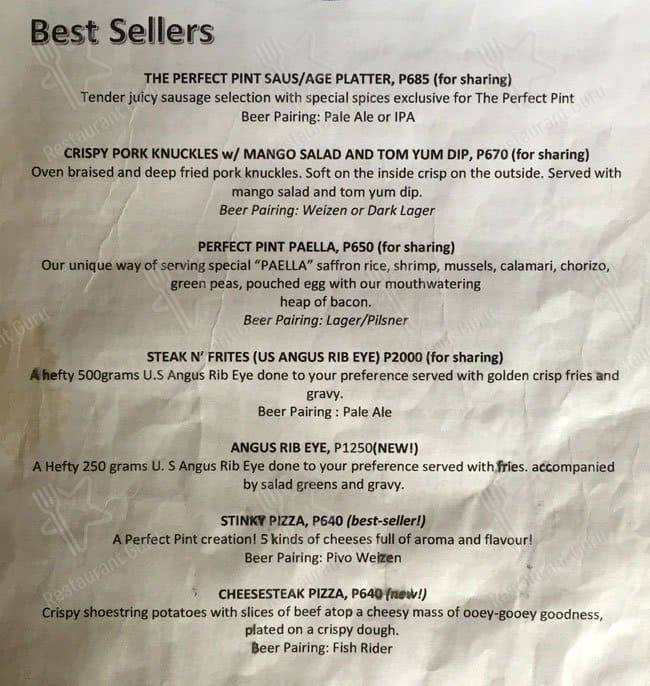 Carta del restaurante The Perfect Pint - Greenbelt 2, Makati
