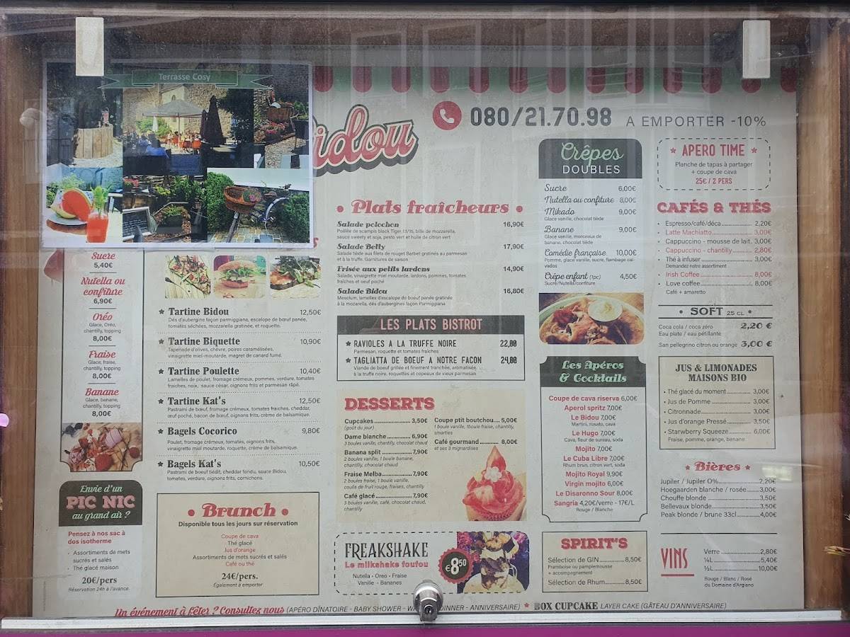 Carta de Le Bidou bistrot tartines, Malmedy
