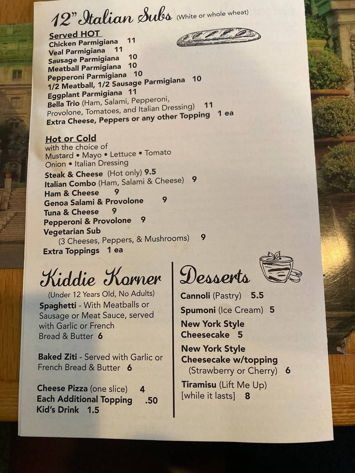 Menu at Mamma Rosa's Italian Restaurant, Cookeville