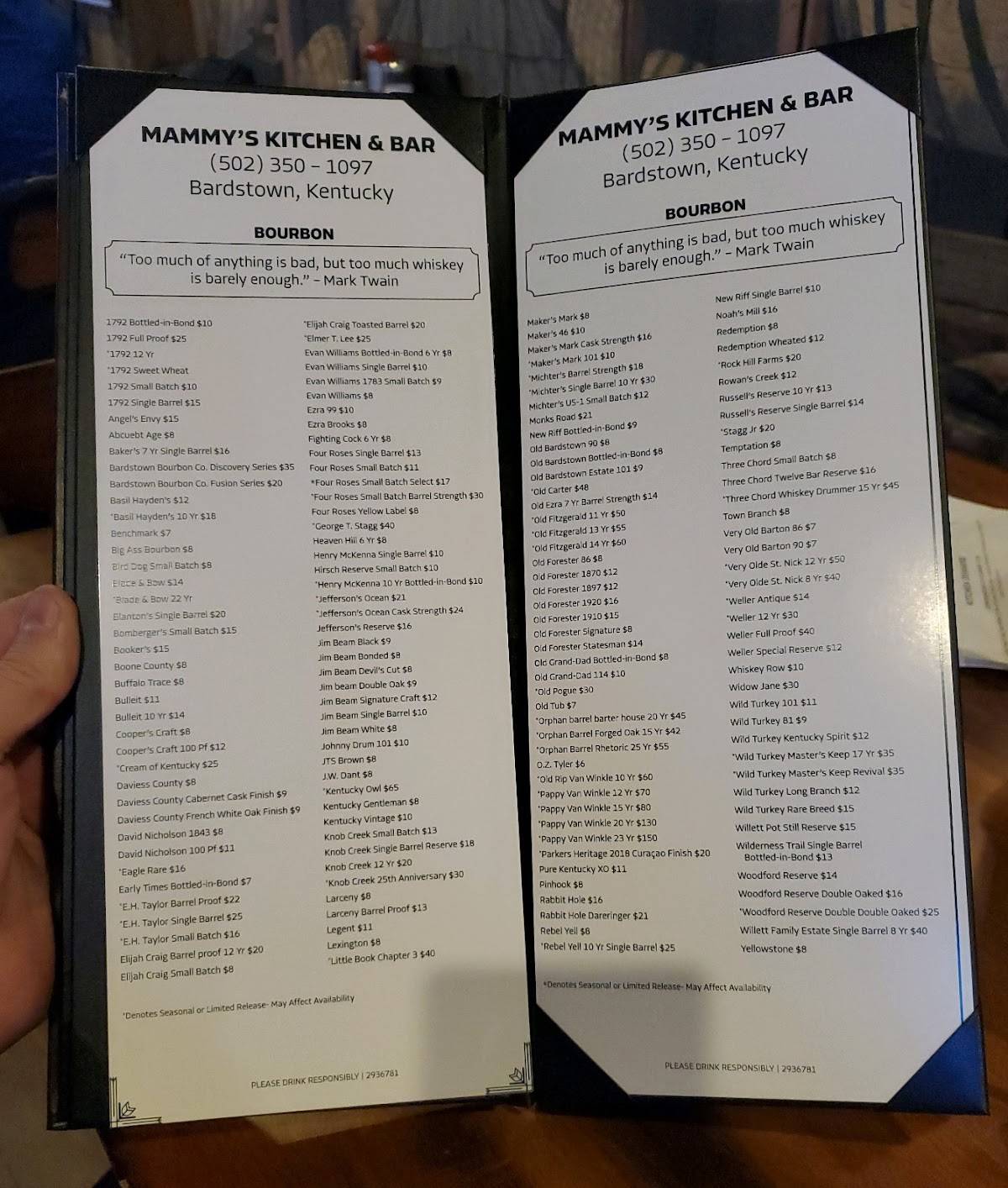 Menu at Mammy's Kitchen & Bar, Bardstown