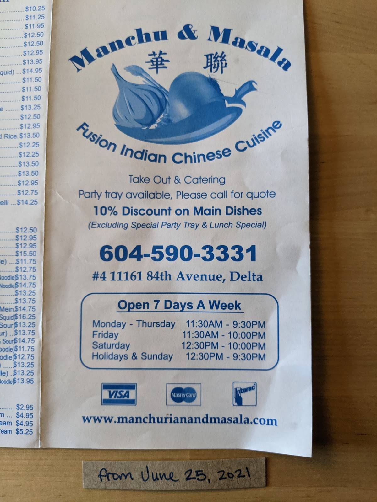 Menu at Manchu and Masala - Fusion Indian Chinese Cuisine restaurant, Delta