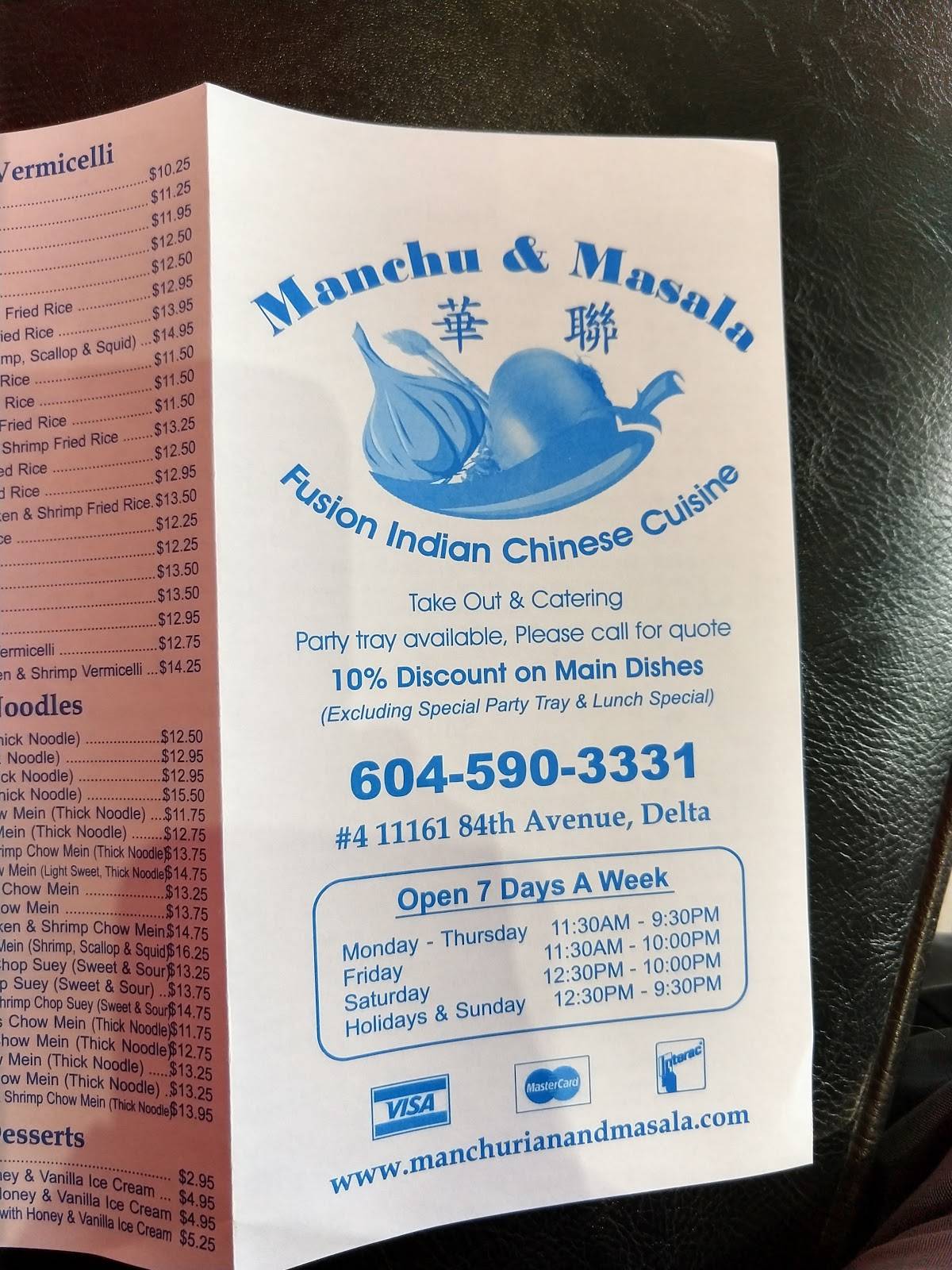 Menu at Manchu and Masala - Fusion Indian Chinese Cuisine restaurant, Delta